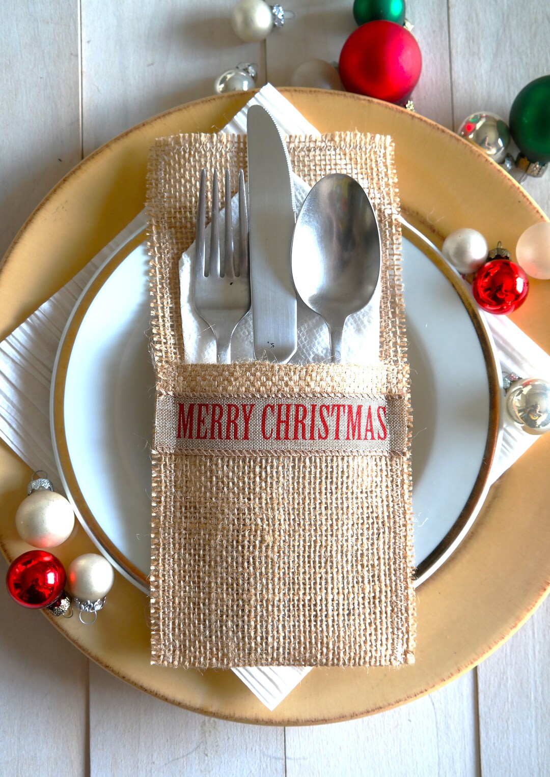 Christmas Silverware Holder, Christmas Dinner Table Decoration, Burlap ...