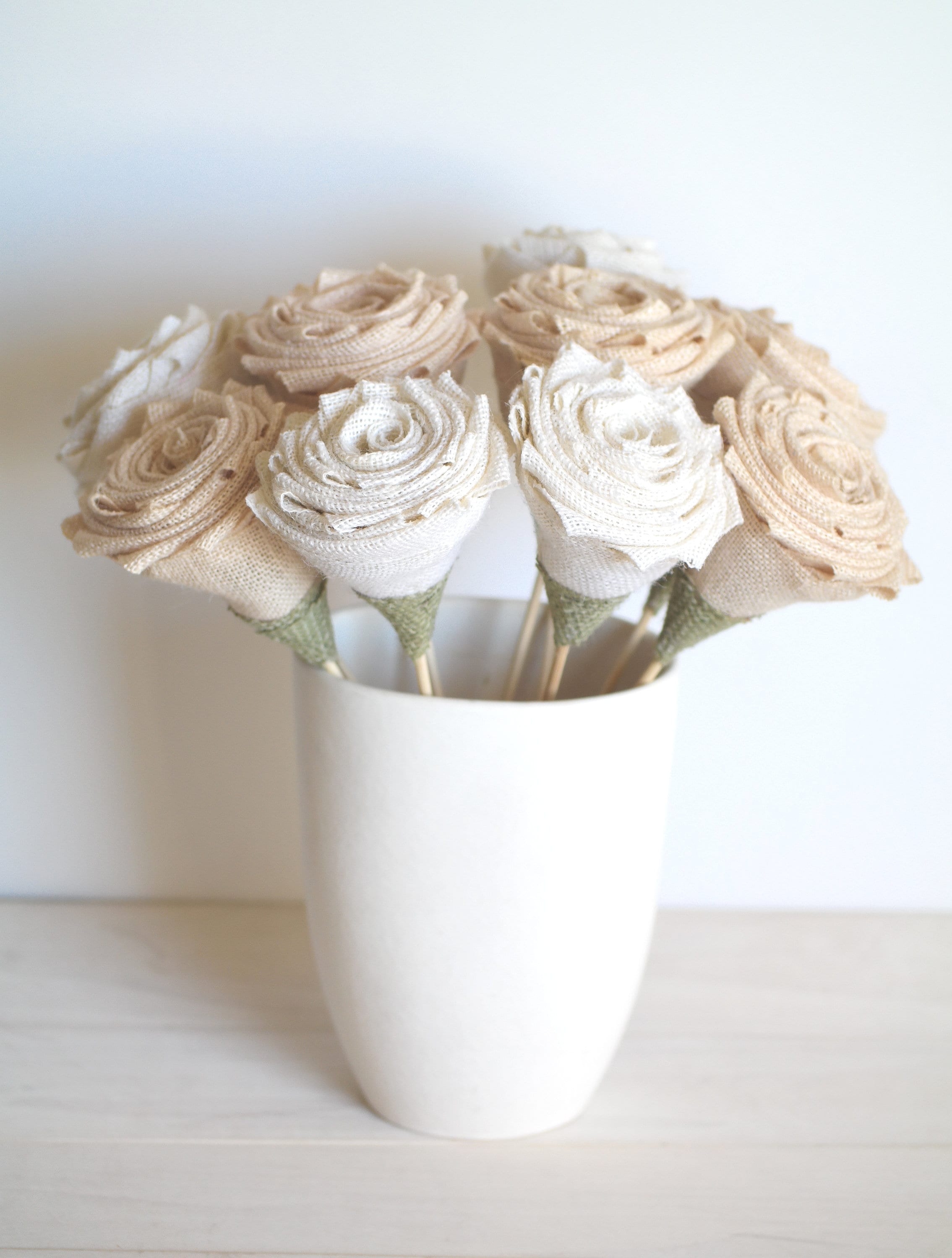 Burlap Roses With Stems, Burlap Flowers on Stem, Bouquet Flowers ...