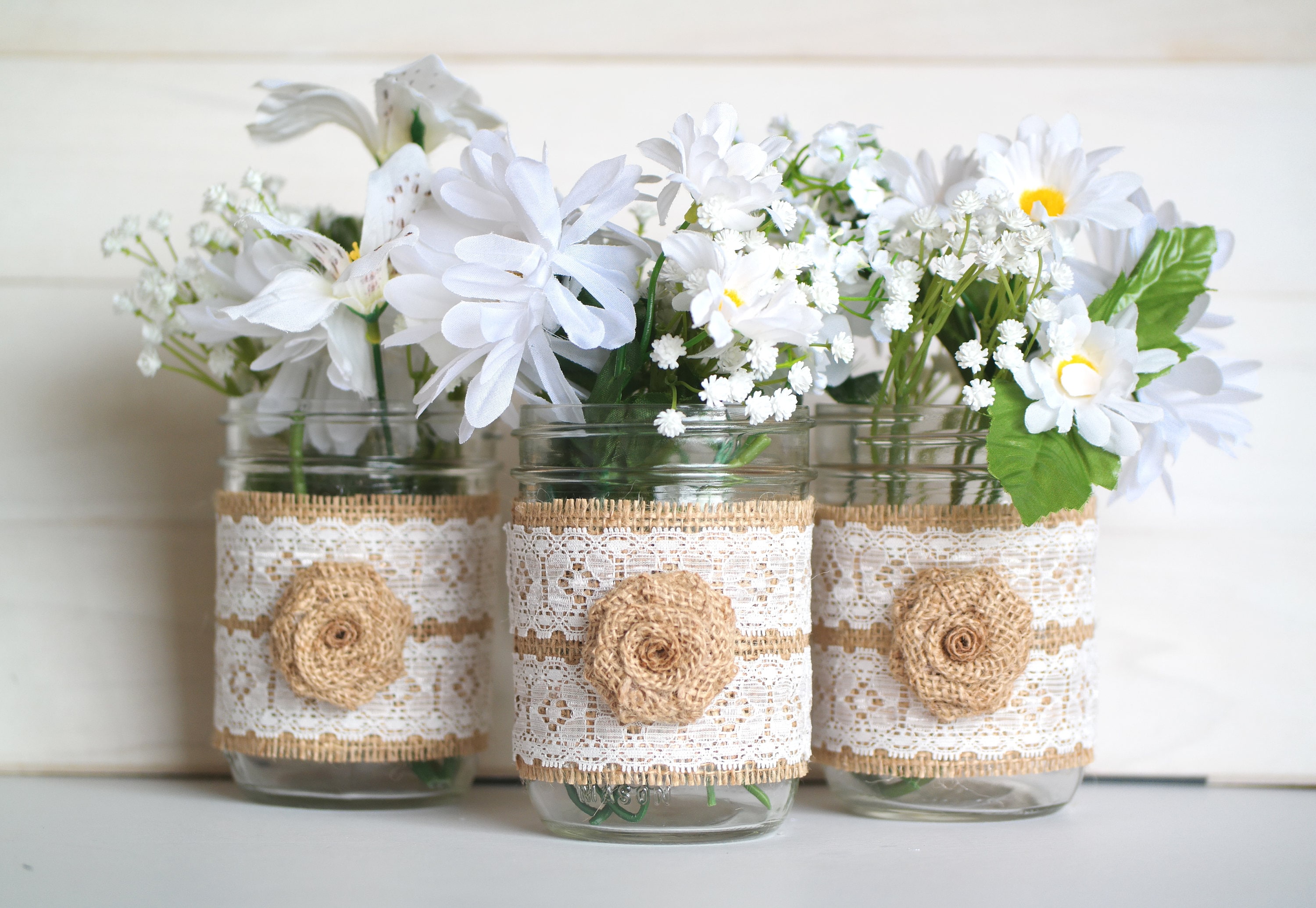 Mason Jar Rustic Vase, Wedding Centerpiece, Rustic Home Decor - Etsy