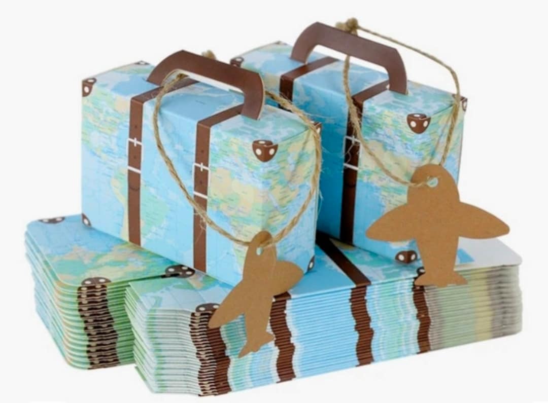 Mini Suitcase Favor Box, Travel Paper Party Favor Box, Destination ...