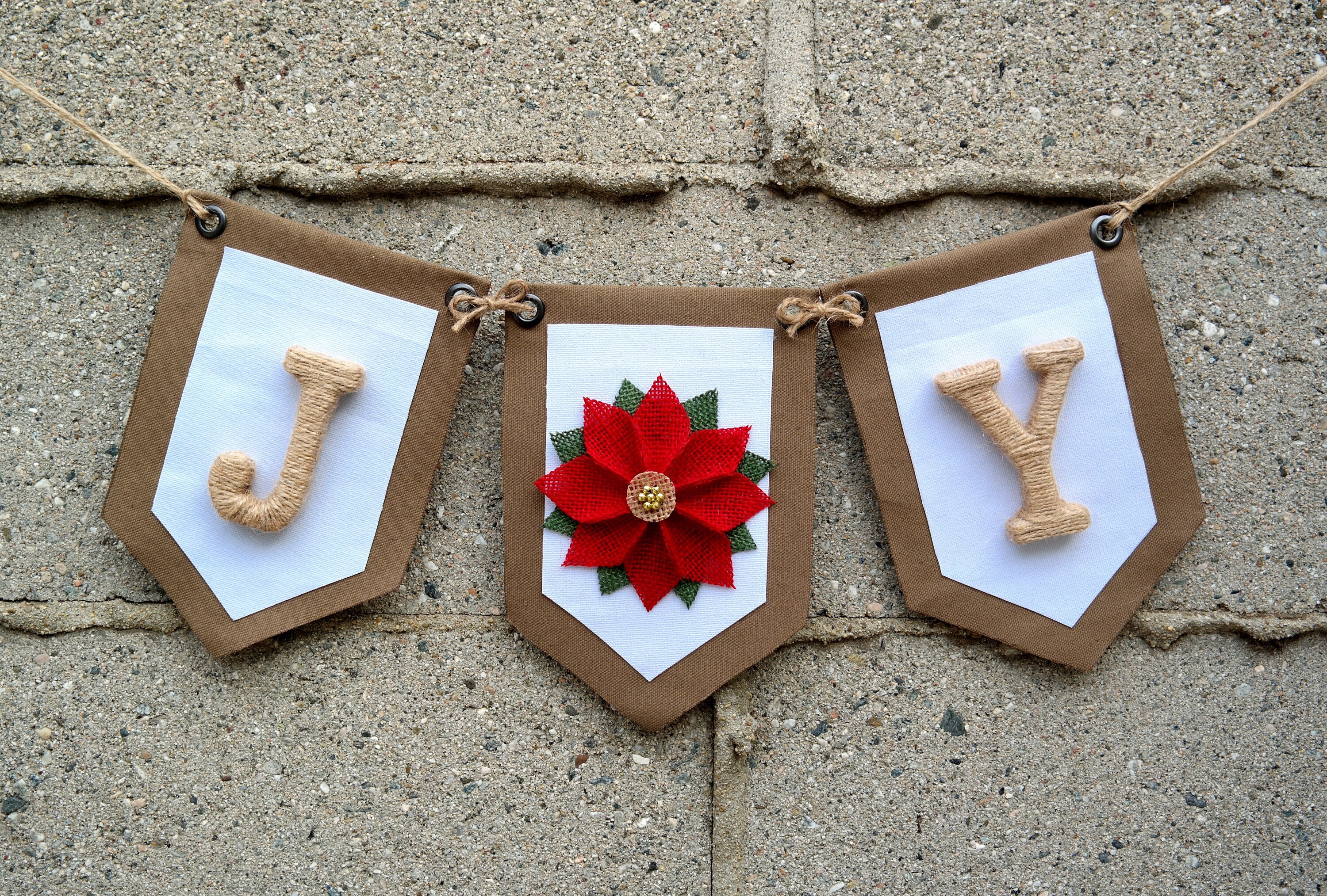 Joy Christmas Banner, Holiday Bunting With Poinsettia Flower, Christmas ...