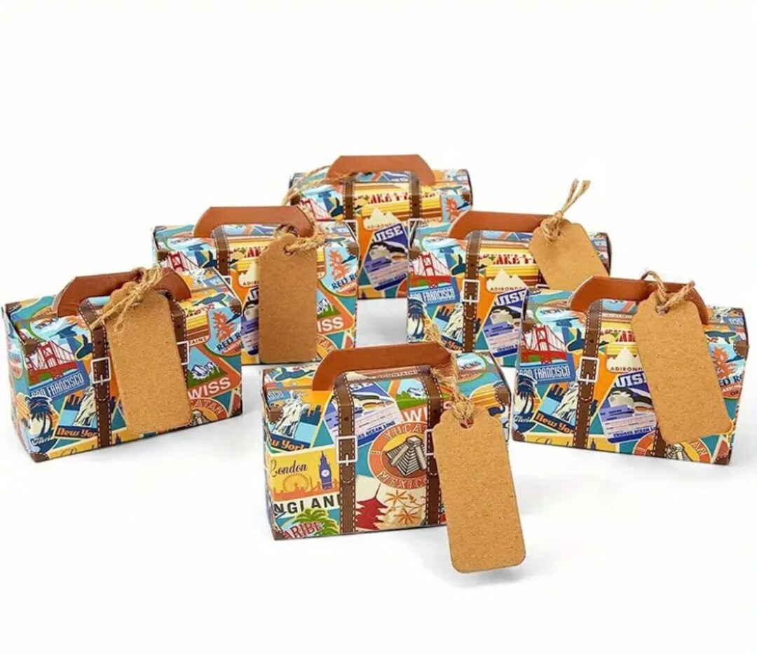 Mini Suitcase Favor Box, Travel Paper Party Favor Box, Destination ...
