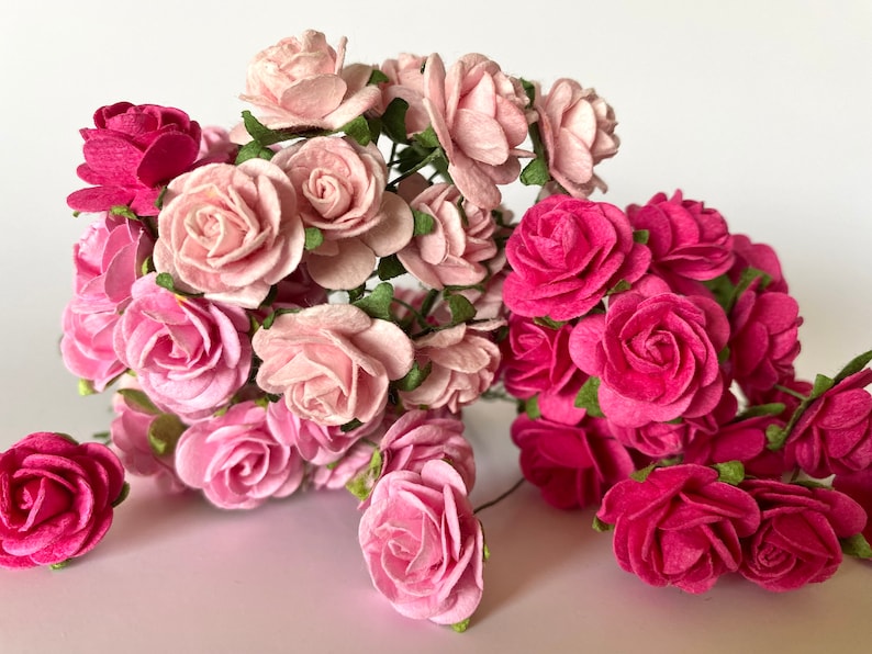 Pink Mini Paper Flowers Mulberry Flowers Paper Rose Flowers | Etsy