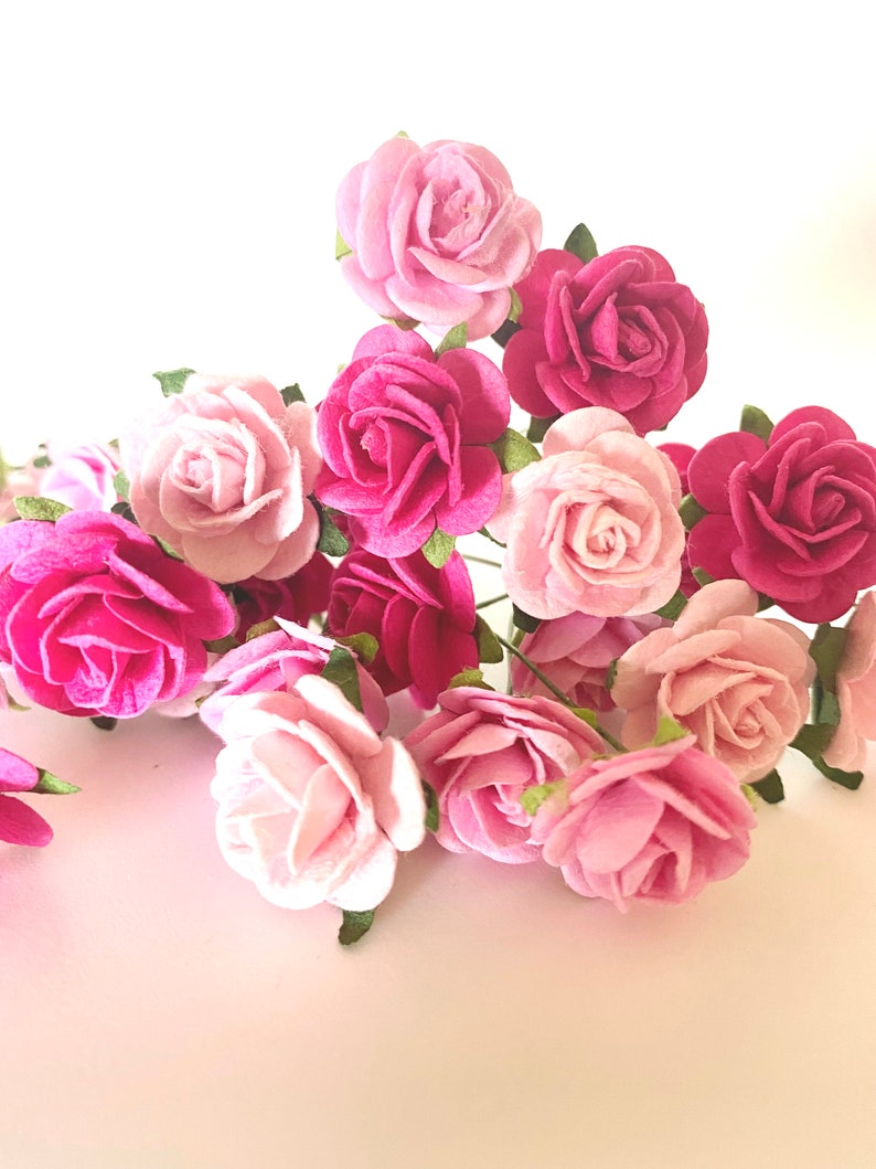 Pink Mini Paper Flowers Mulberry Flowers Paper Rose Flowers | Etsy