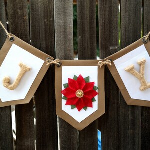 Joy Christmas Banner, Holiday Bunting With Poinsettia Flower, Christmas ...