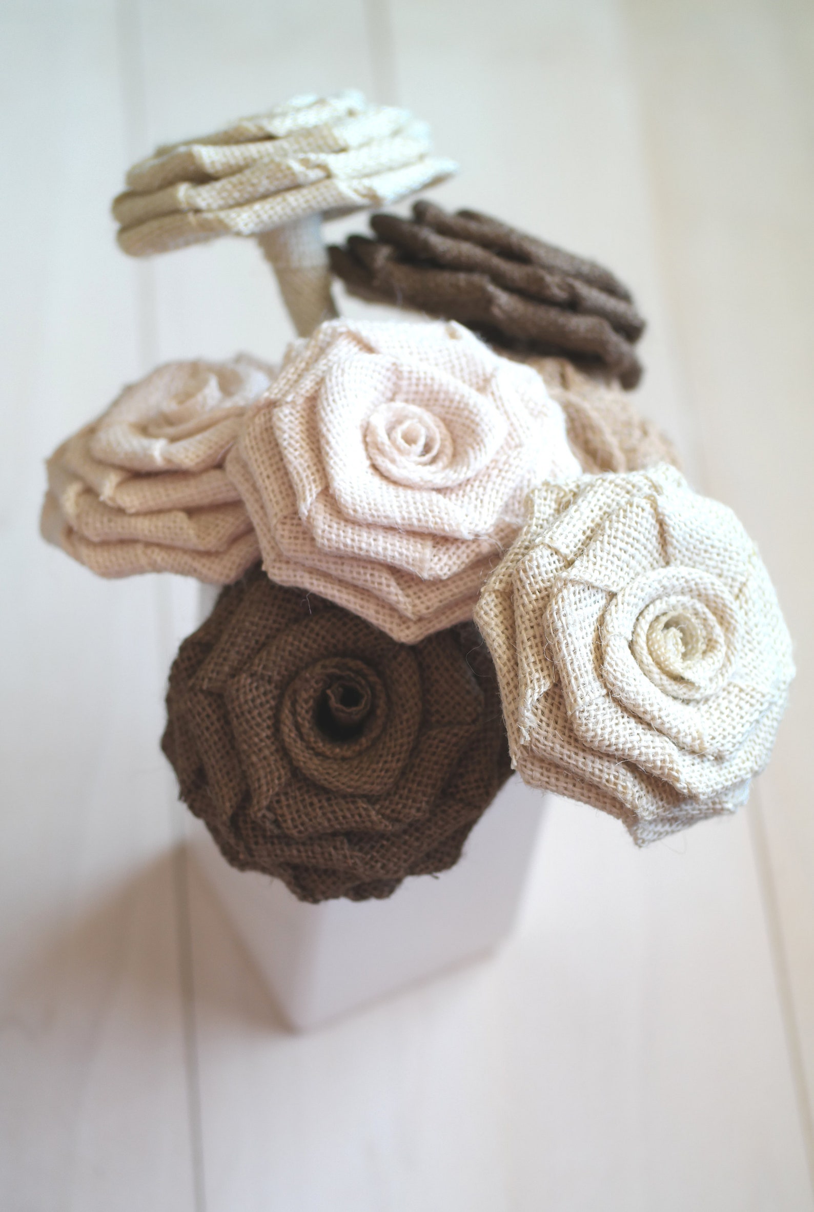 Burlap Roses on Stem, Burlap Bouquet or Boutonniere Flowers, Flexible ...