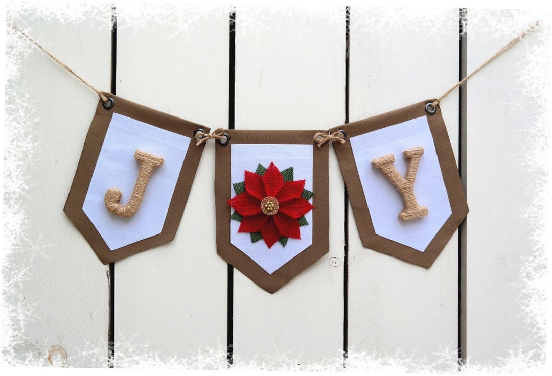 Joy Christmas Banner, Holiday Bunting With Poinsettia Flower, Christmas ...