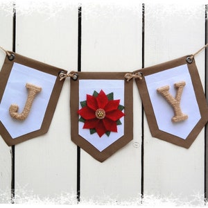 Joy Christmas Banner, Holiday Bunting With Poinsettia Flower, Christmas ...
