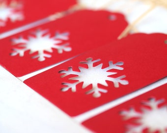 Printable Snowflake Gift Tag Stickers Red With Gray Round to - Etsy