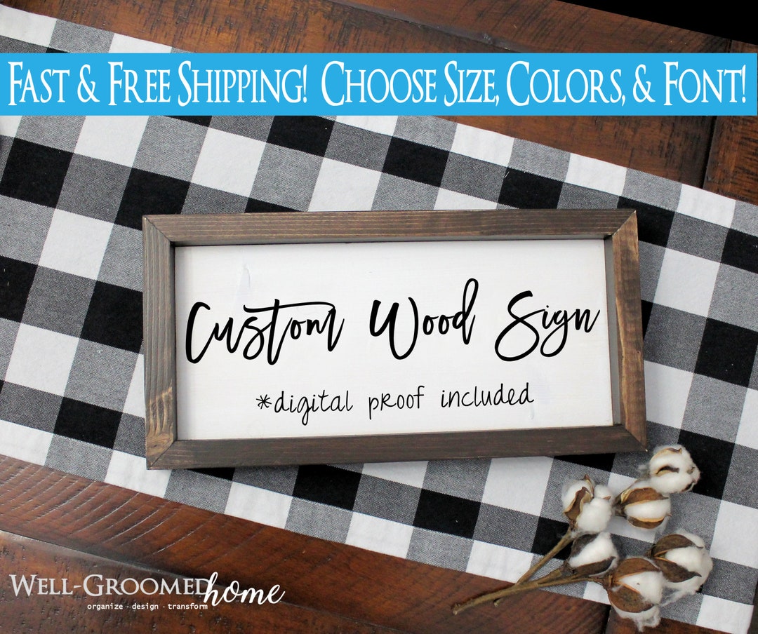 Custom Wood Signs: Choose Font Colors Text Framed Wood - Etsy