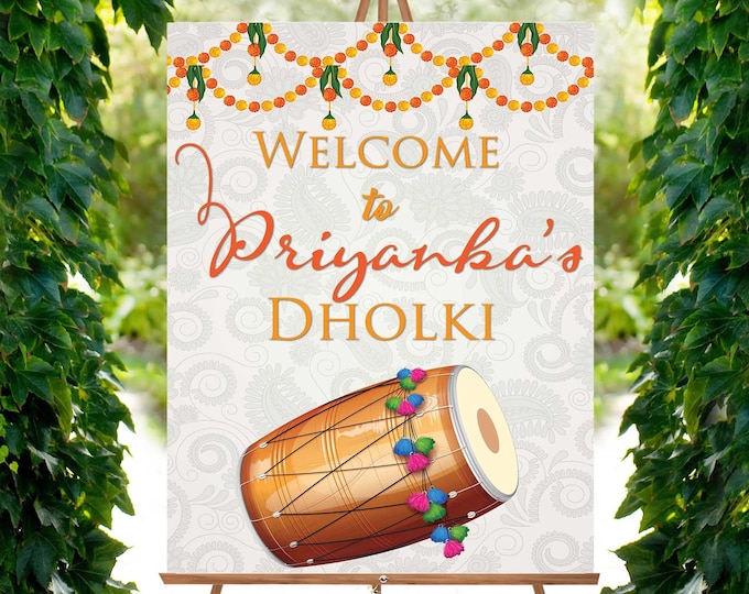 Dholki Decor as Indian Wedding Sign, Dholki Welcome Sign, Dholki Poster ...
