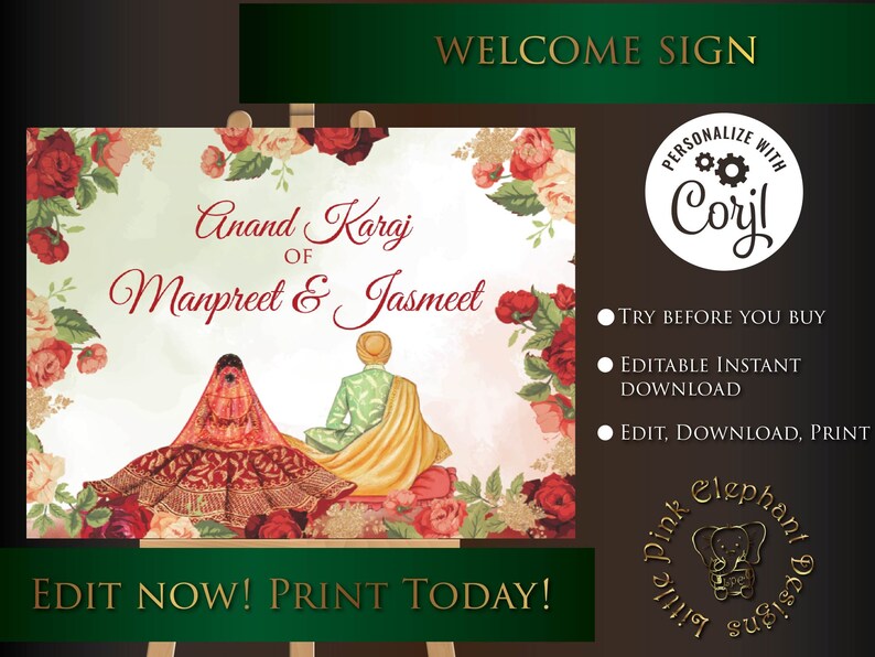 Sikh Wedding Welcome Signs in Anand Karaj Decor Signs Anand - Etsy
