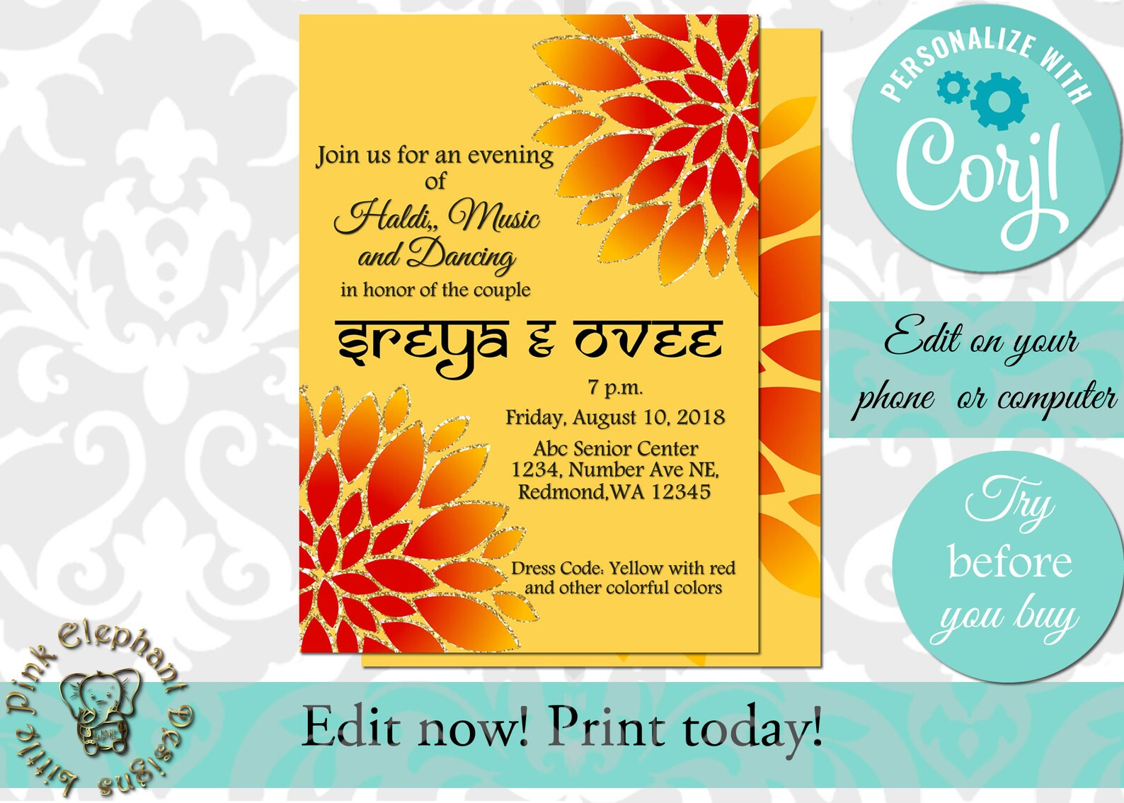 Buy Haldi Invitations in Editable Indian Invitation Template Online in ...