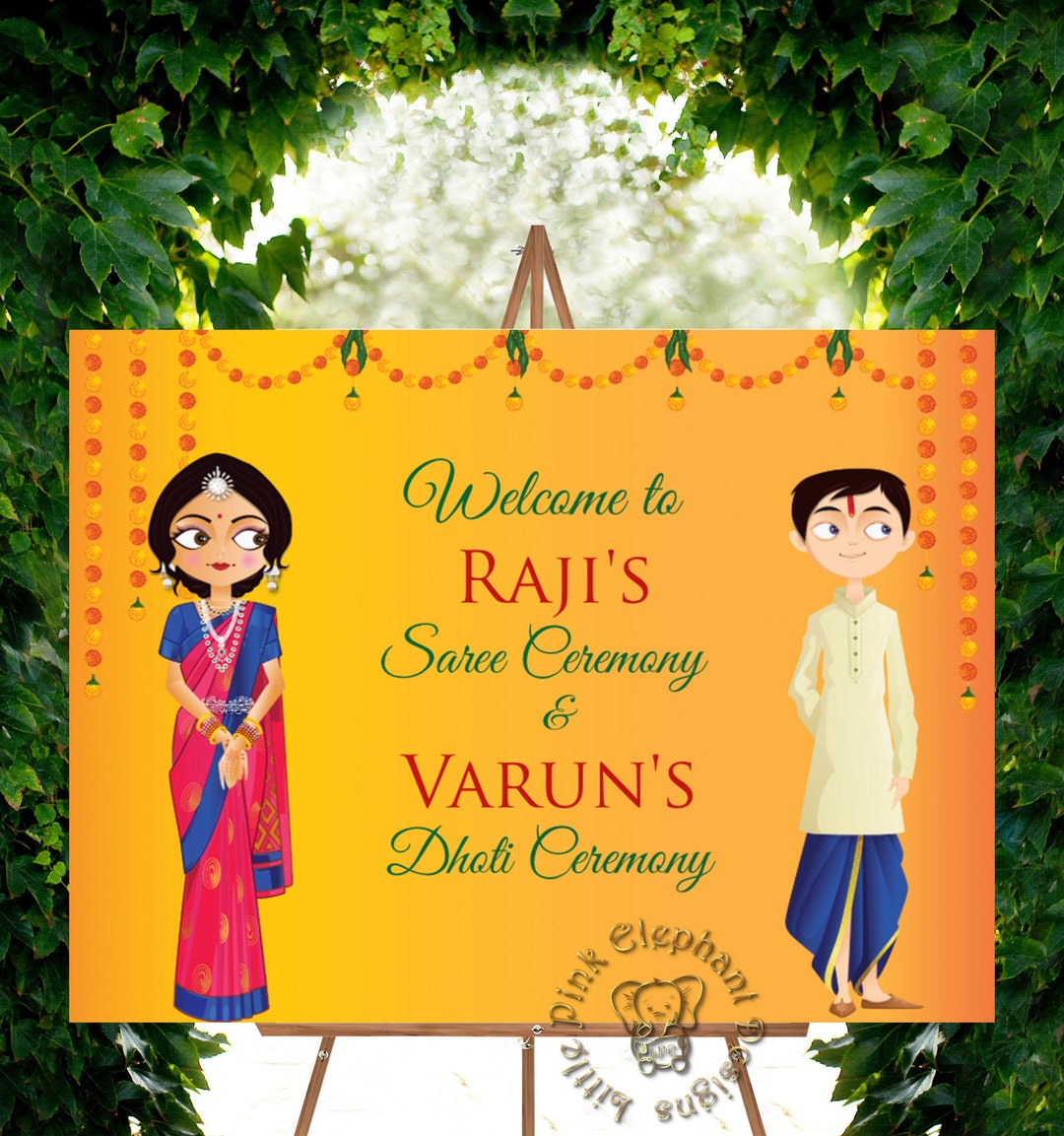 Saree Welcome Board and Dhoti Ceremony Sign, Half Saree Welcome Sign ...