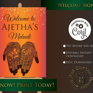 Sign for Mehndi as Mendhi Welcome Signs, Indian Wedding Signs & Entry ...