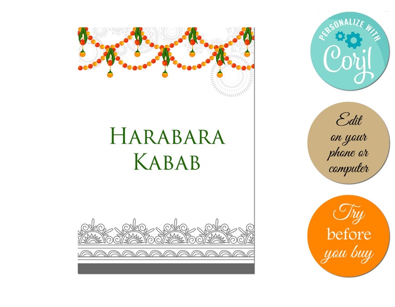 Indian Food Tent Card Instant Download Editable Food Labels - Etsy
