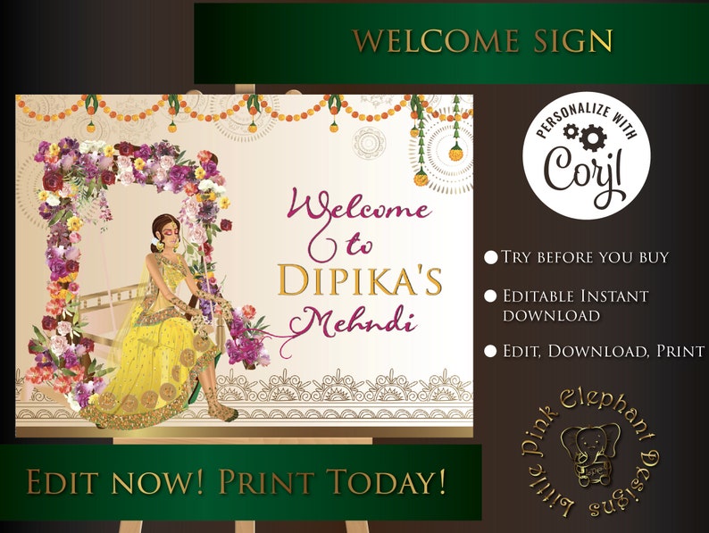 Editable Mehndi Welcome Sign Poster, Indian Wedding Decor (digital ...