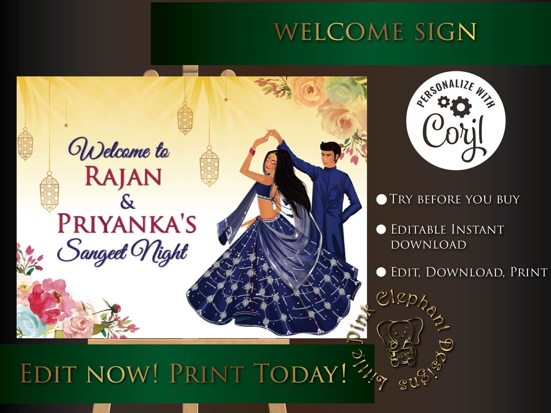 Sangeet Welcome Sign as Jaggo Sign, Sangeet Sign & Indian Wedding Sign ...