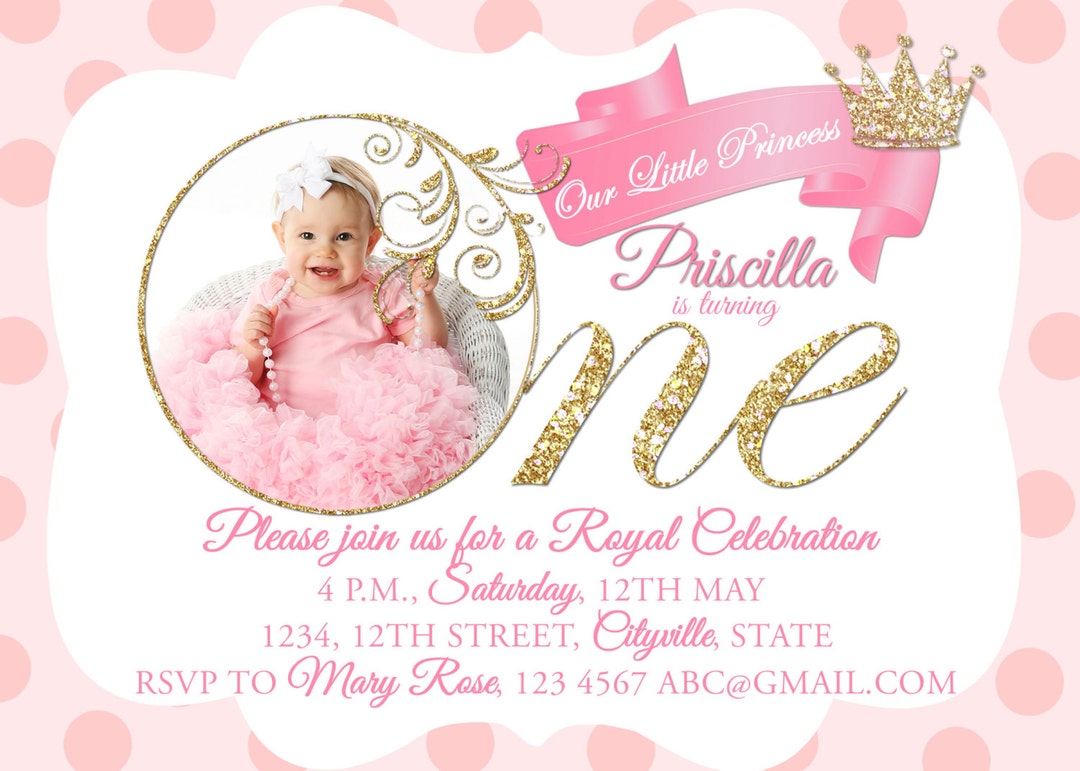 Royal Princess Invitation With Photo Pink Royal Princess Birthday ...