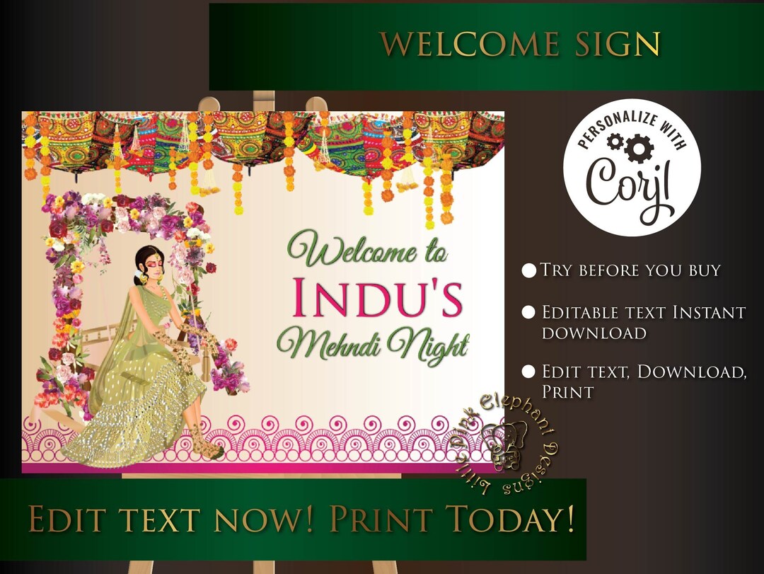 Mehndi Welcome Signs & Mendhi Decor Sign, Mendhi Signs, Mehendi Decor ...