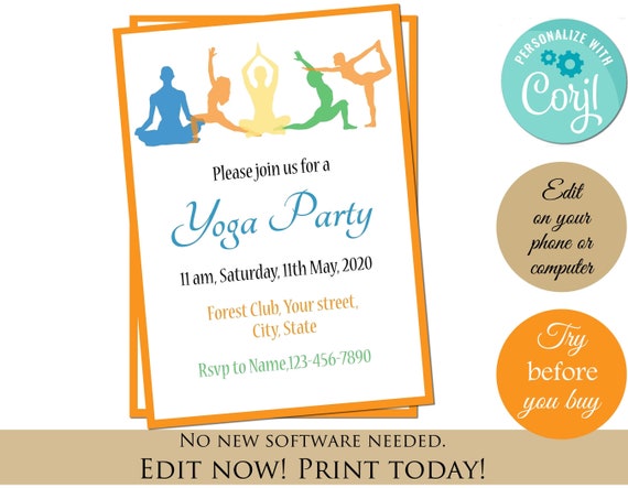 Yoga Party Invites as Yoga Event Invitation Yoga Party - Etsy