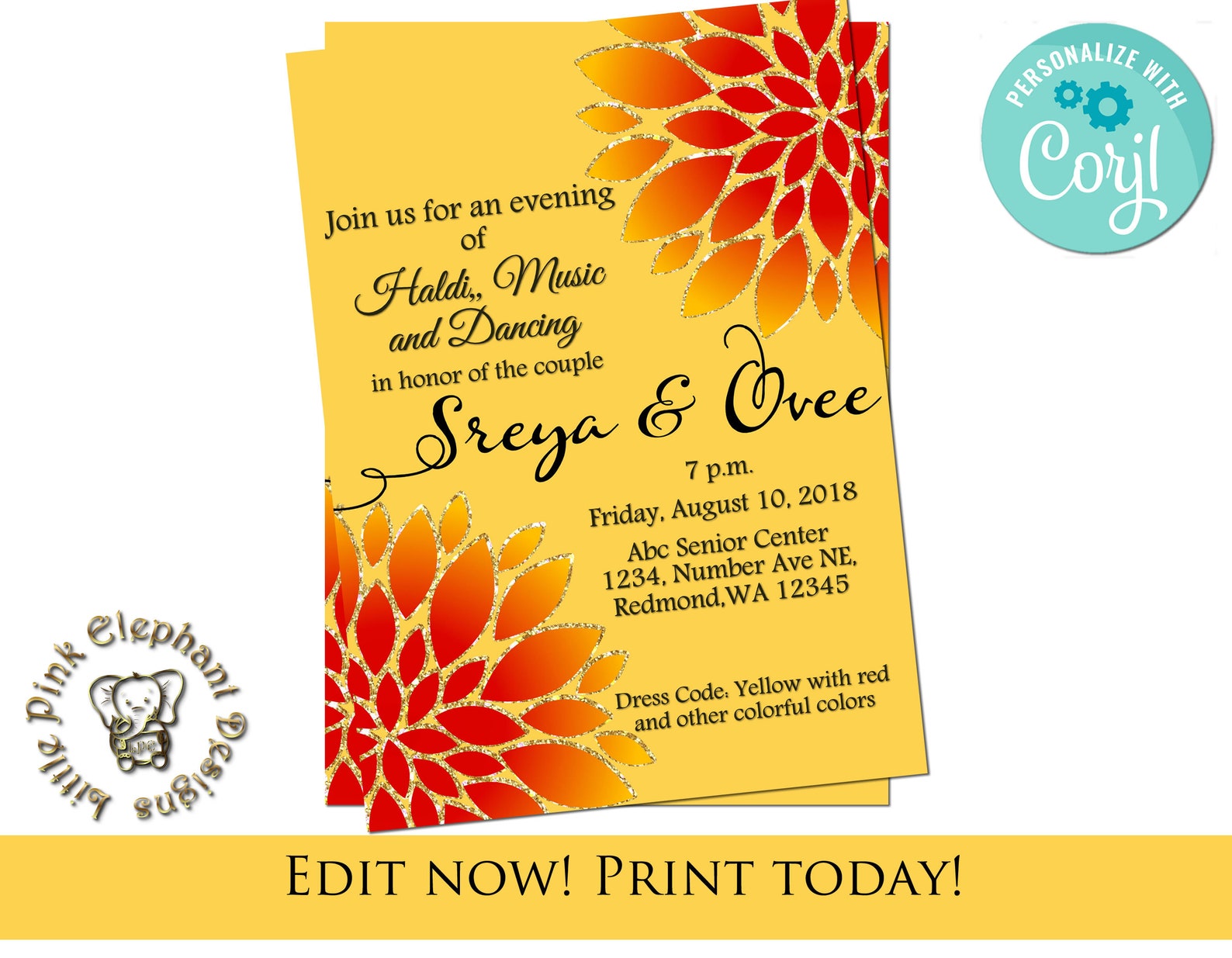 Haldi Invitations in Editable Indian Invitation Template - Etsy