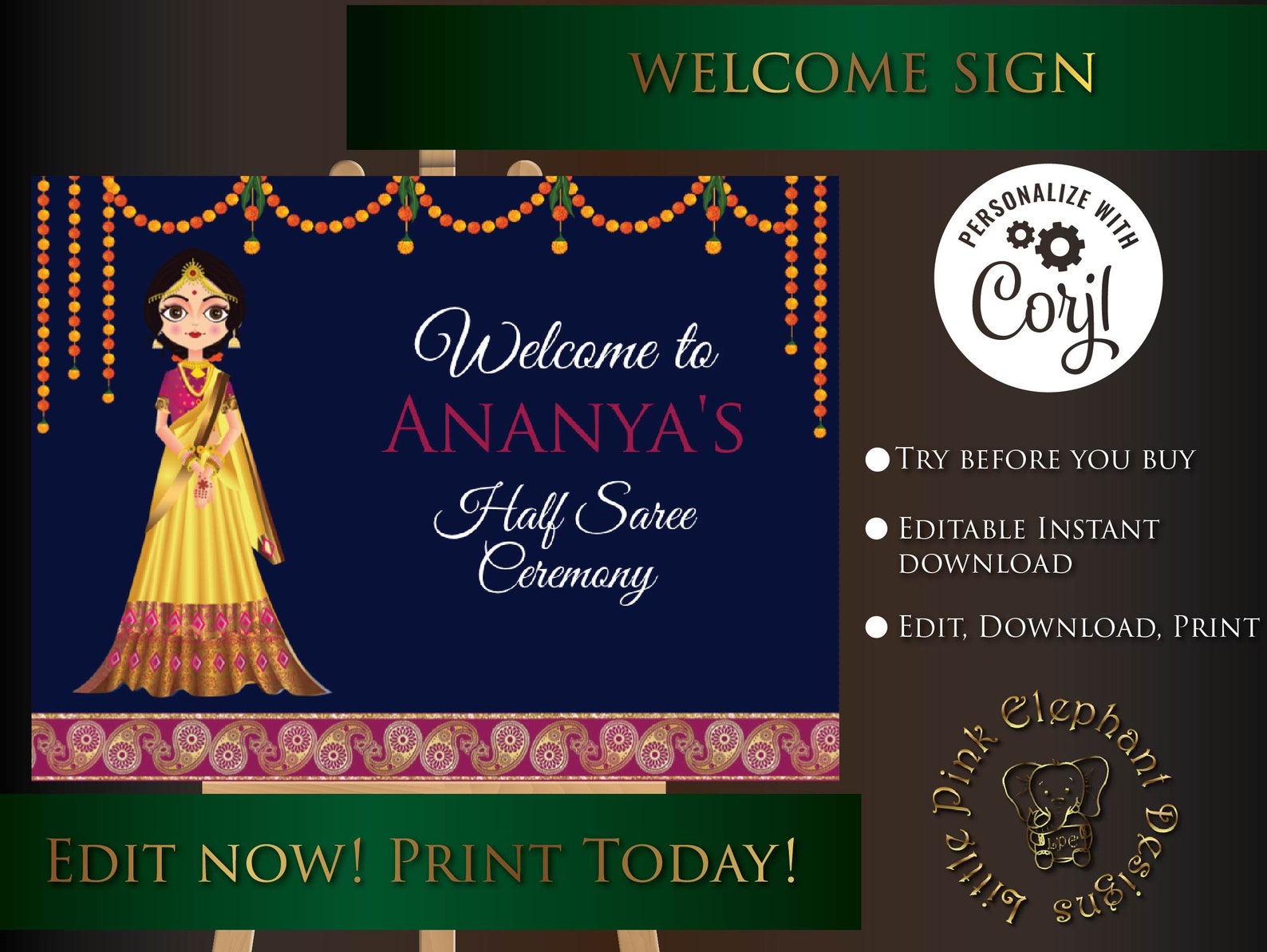 Half Saree Function Signs as Half Sari Ceremony Welcome Signs - Etsy