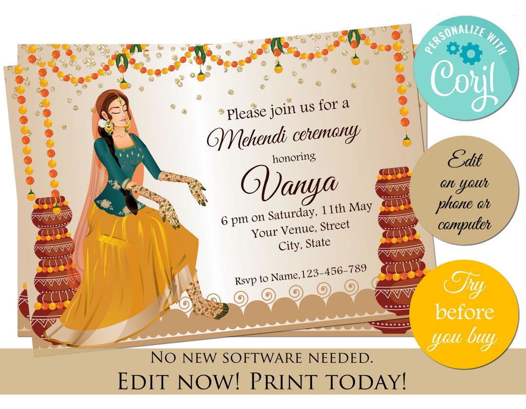 Mehndi Invitation Editable Template, Instant Download Mehndi ...