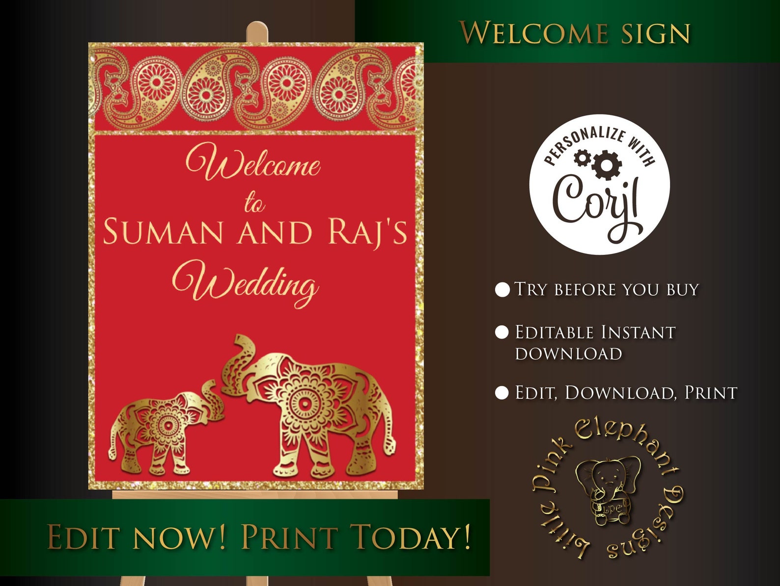 Hindu Wedding Signages as Elephant Welcome Sign Sign for - Etsy