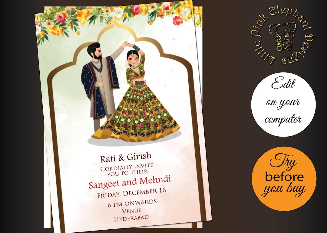 Sangeet Invitation Editable Template, Instant Download Jaggo ...