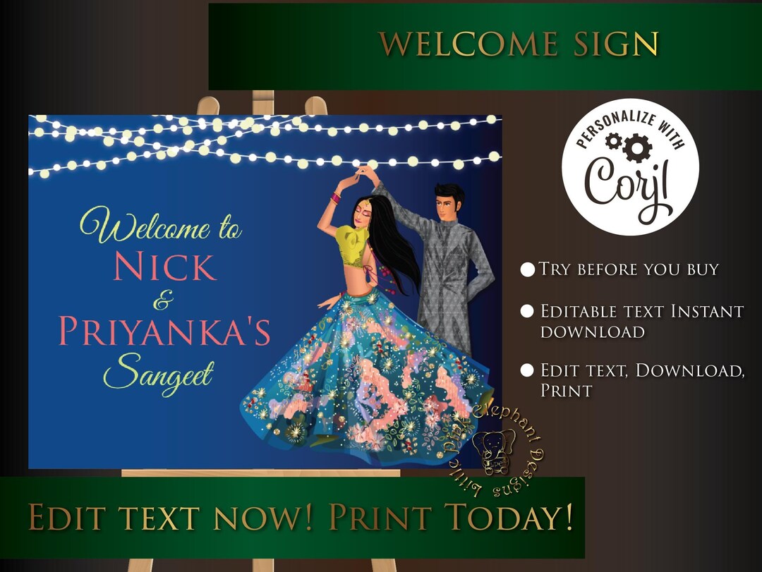 Sangeet Welcome Sign as Jaggo Sign, Sangeet Sign & Indian Wedding Sign ...