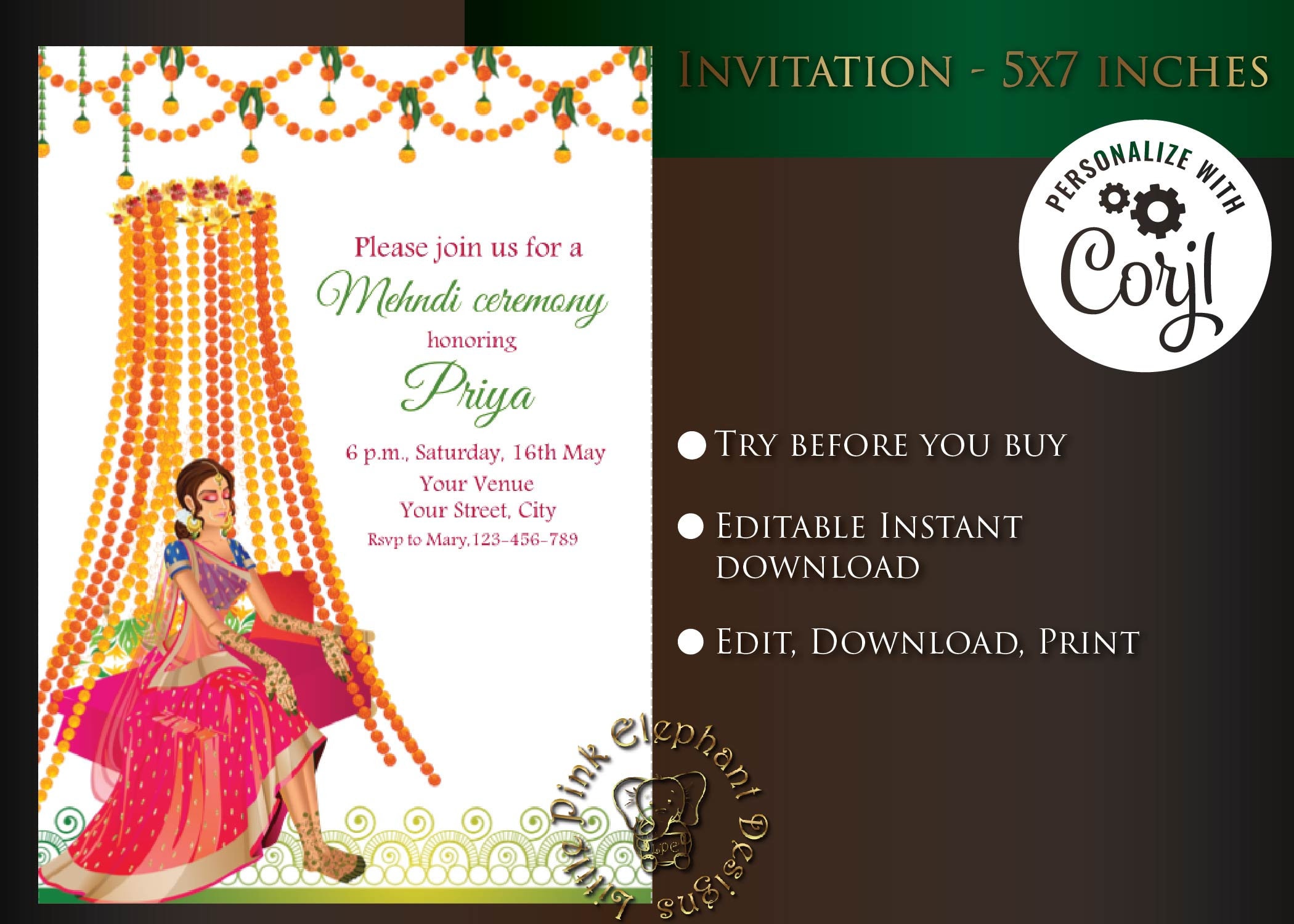 Mehndi Invite Template Mehndi Invitation Card Mehendi - Etsy Canada