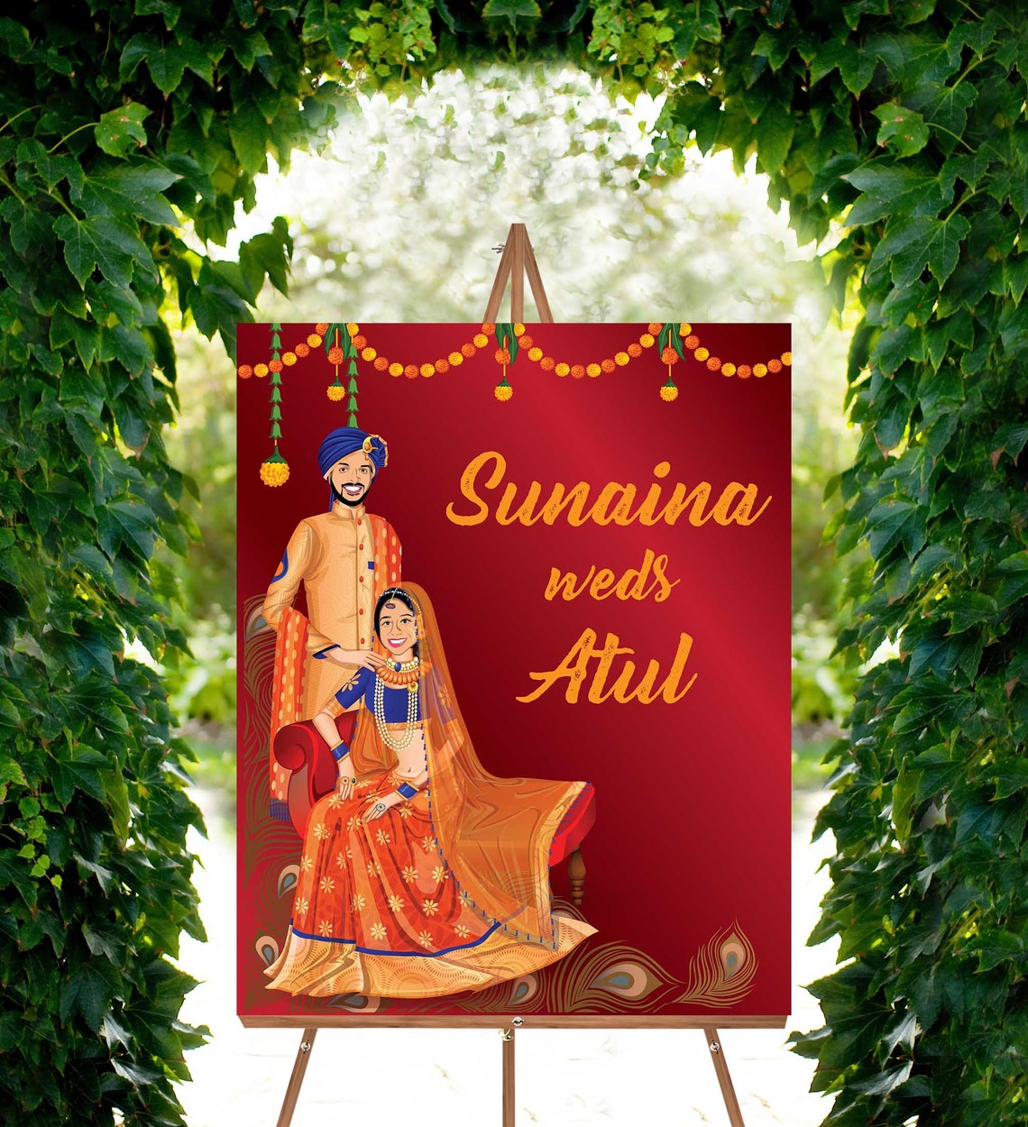 Indian Wedding Signs as Custom Wedding Portraits, Wedding Illustrations ...