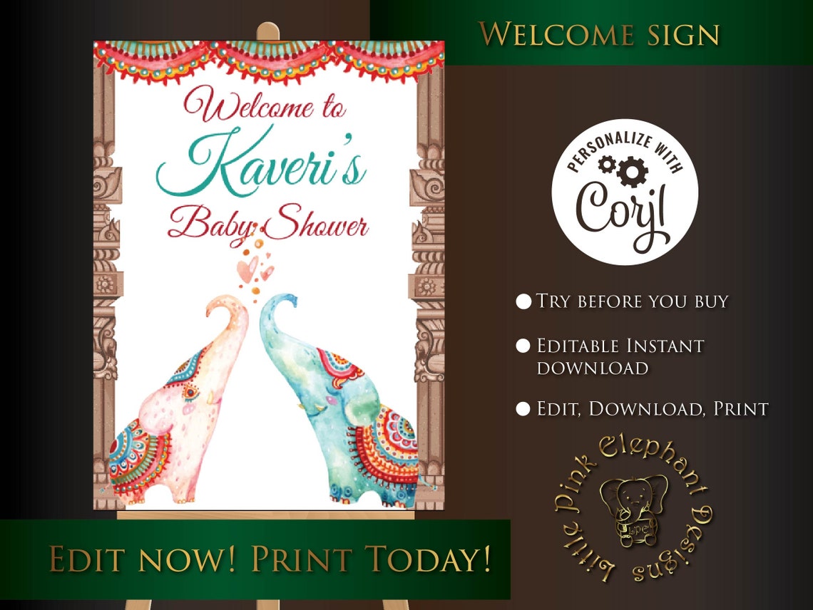 Elephant Welcome Sign Baby Shower as Godh Bharai Sign - Etsy