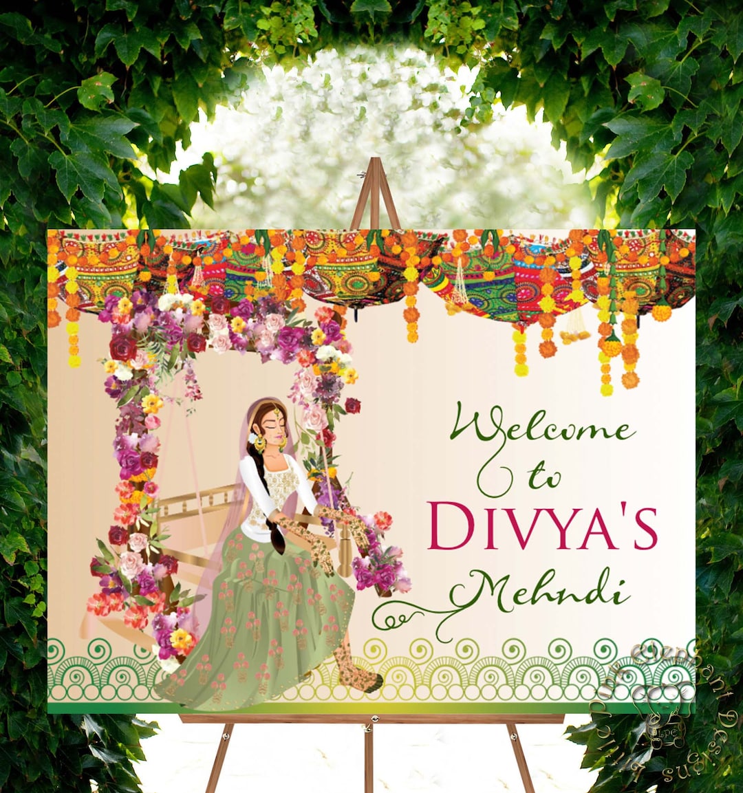 Mehndi Sign as Indian Wedding Sign, Mehendi Welcome Sign, Mehndi ...
