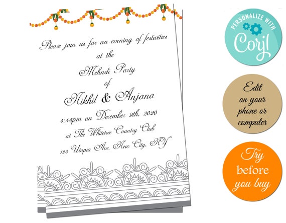 Mehndi Invitation as Mendhi Invites Invitations for Mehendi - Etsy