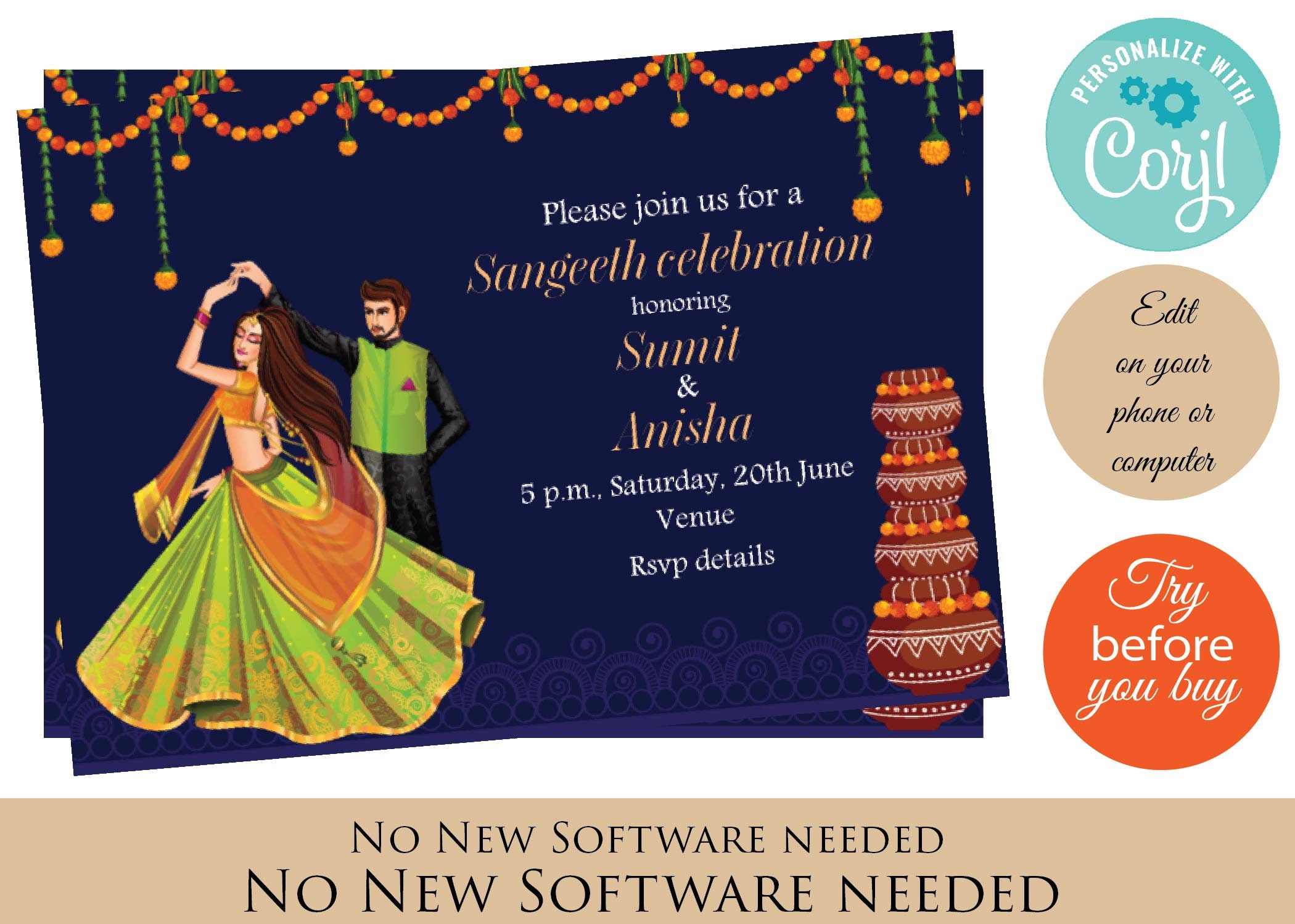 Sangeet Invitations in Indian Invites Editable Template Jaggo - Etsy ...