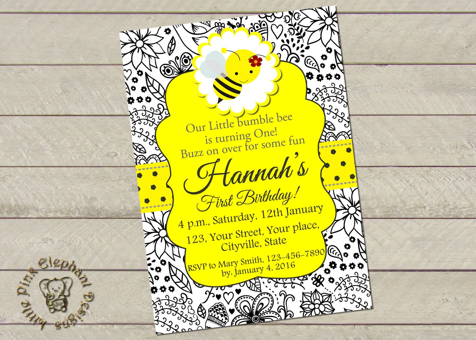 Bumble Bee Birthday Invitation Template Corjl Instant Download | Etsy