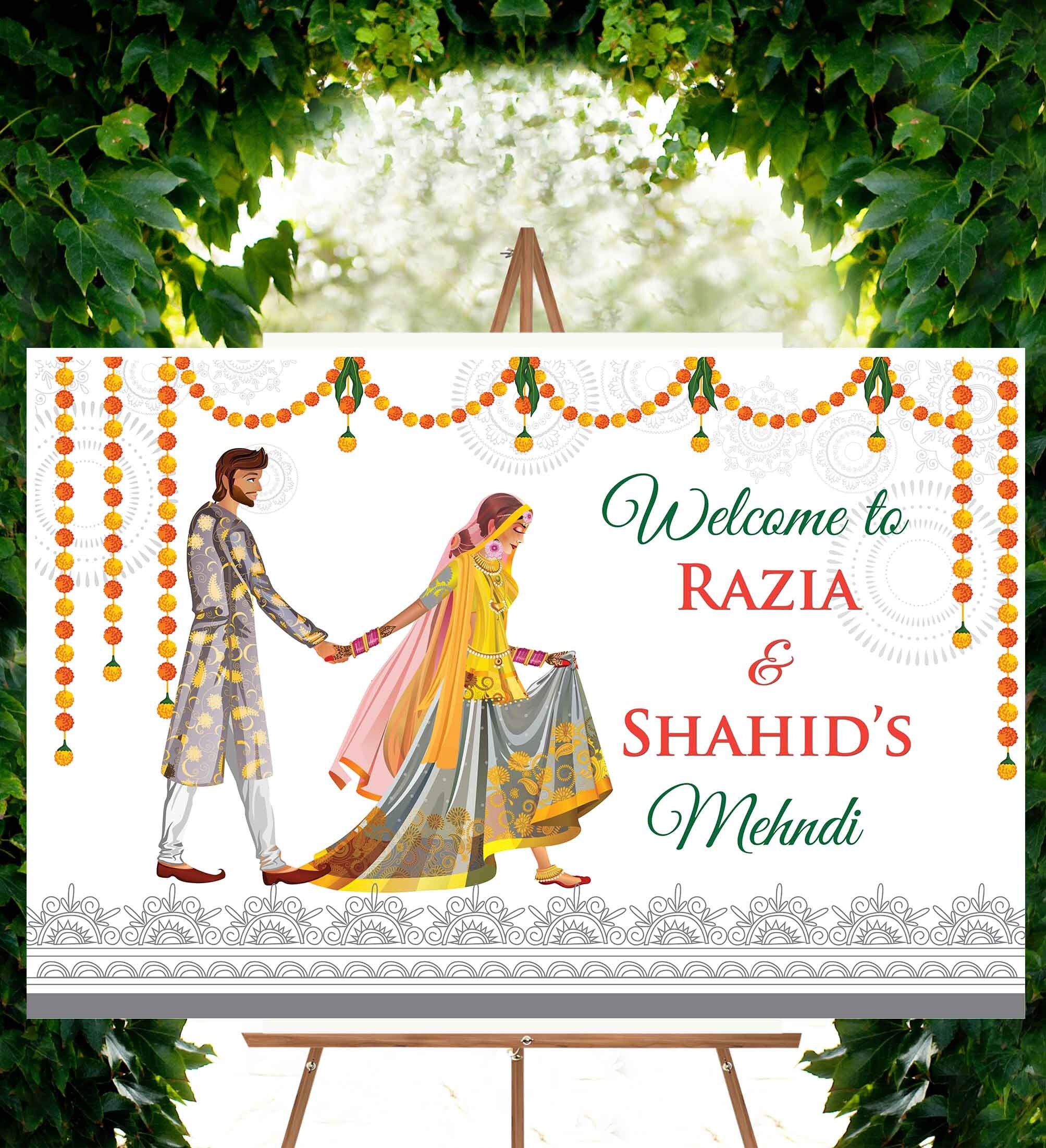 Mehndi welcome sign wedding welcome sign Royal Indian welcome | Etsy