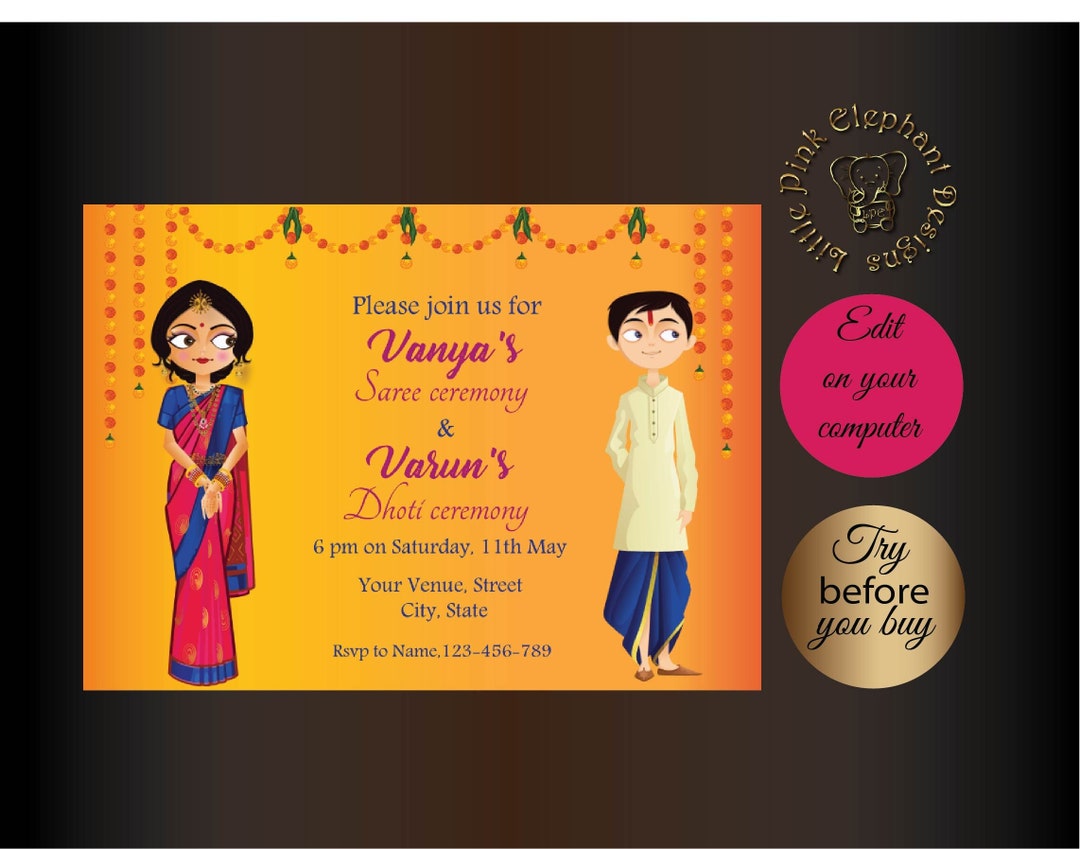 Half Saree Invitations as Half Sari Invites, Half Saree Function ...