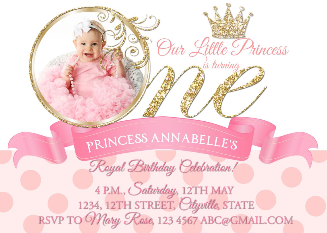 Royal Princess Invitation With Photo Pink Royal Princess - Etsy