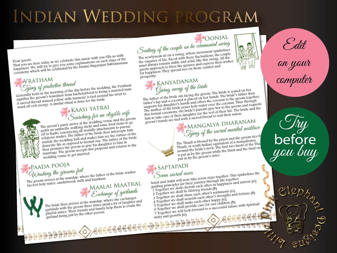 Tamil Wedding Programs as Tamil Wedding Program Templates - Etsy Australia