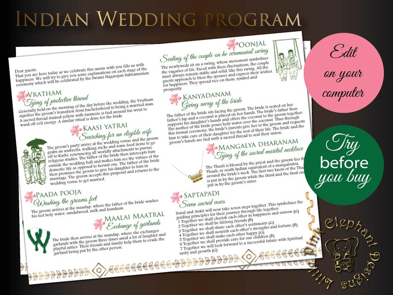 Tamil Wedding Programs as Tamil Wedding Program Templates - Etsy