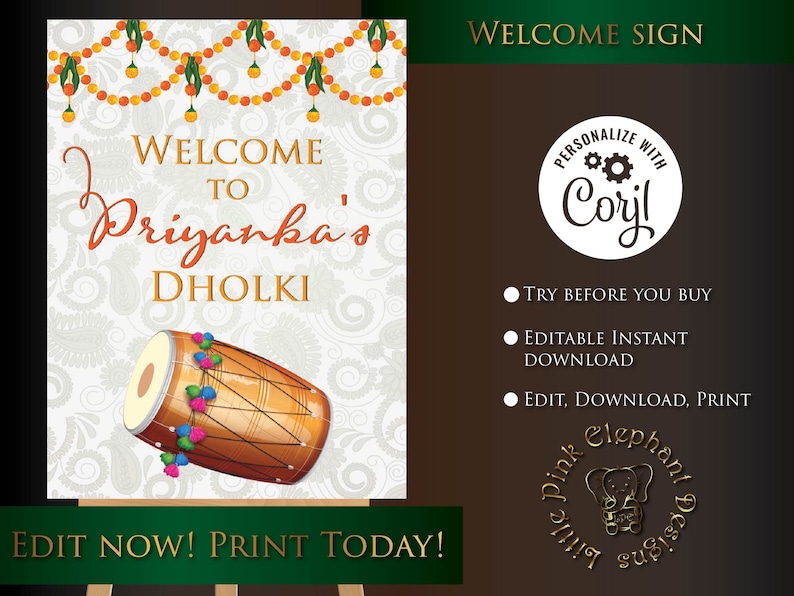 Dholki Decor as Indian Wedding Sign Dholki Welcome Sign - Etsy