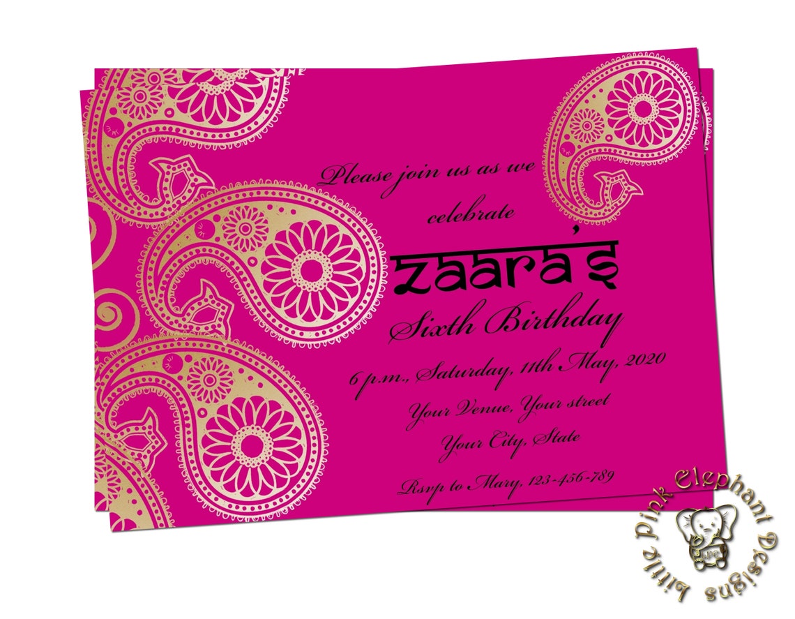 Indian Birthday Invitations as India Theme Invites Bollywood - Etsy