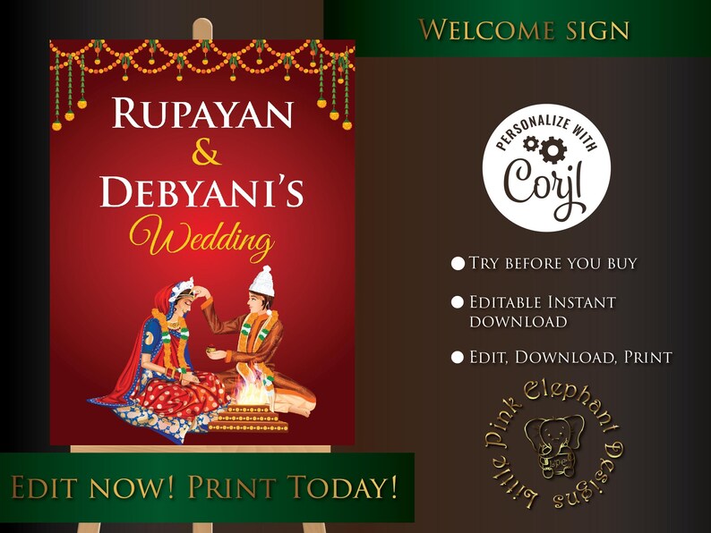Bengali Wedding Signs as Hindu Wedding Welcome Sign, Sign for Hindu ...
