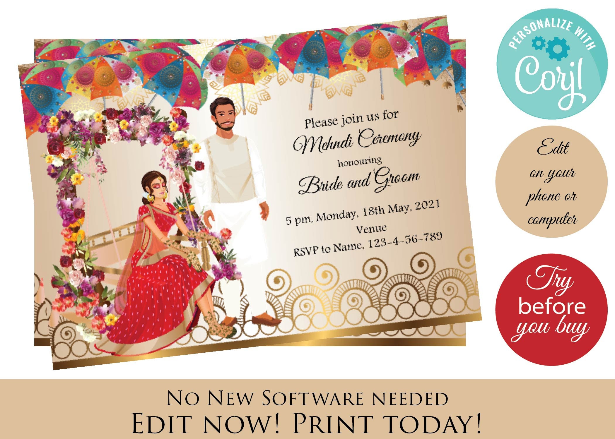 Henna Invitations Template as Desi Wedding Invitations Mendhi - Etsy