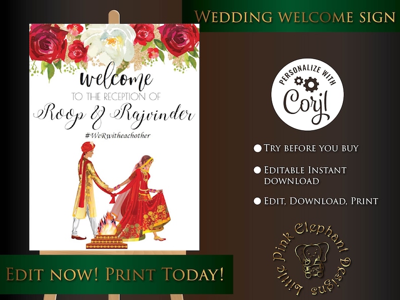 Indian Wedding Sign as Hindu Wedding Welcome Sign Indian - Etsy