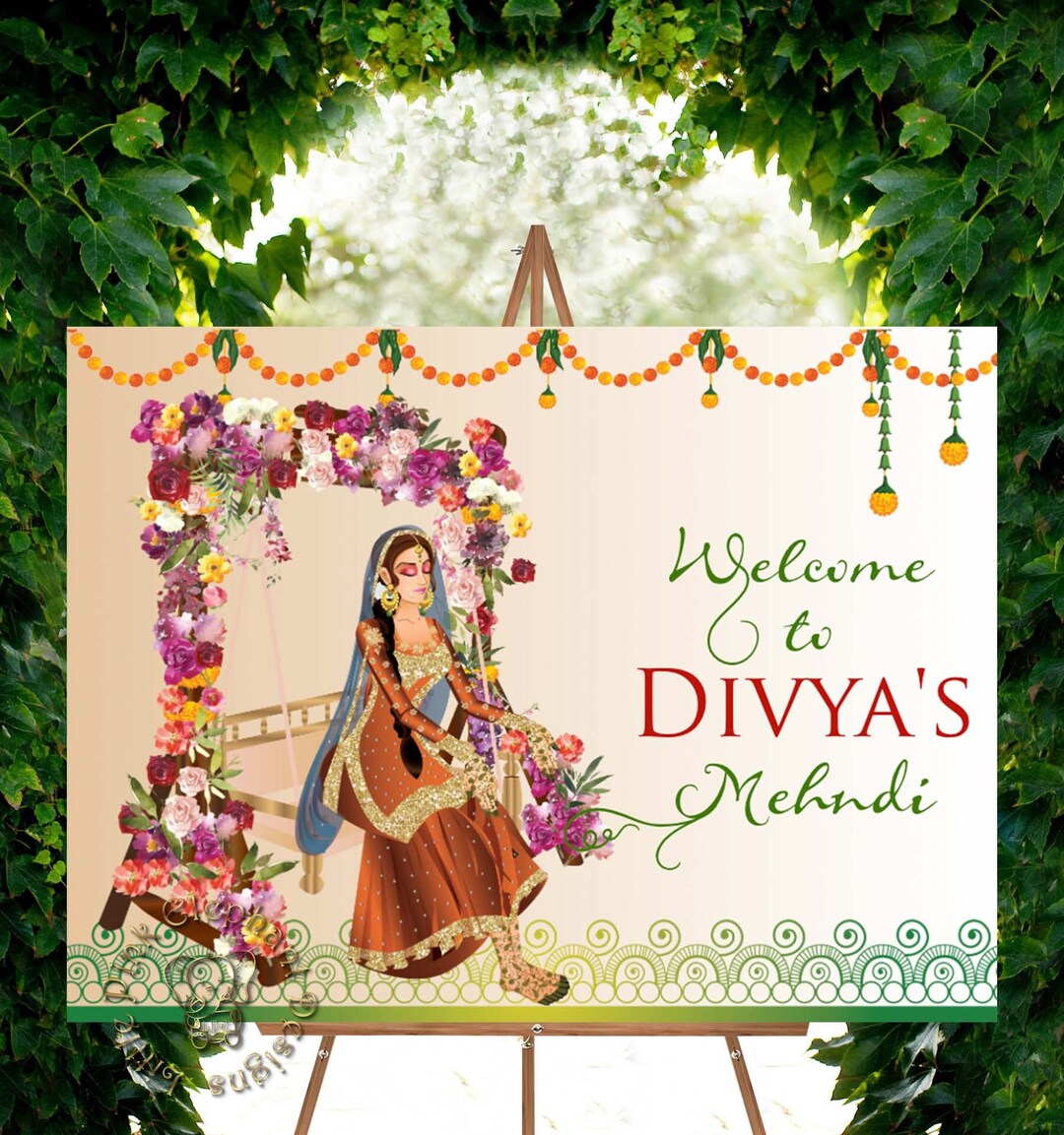 Mehndi Welcome Signs & Mendhi Decor Sign, Mendhi Signs, Mehendi Decor ...
