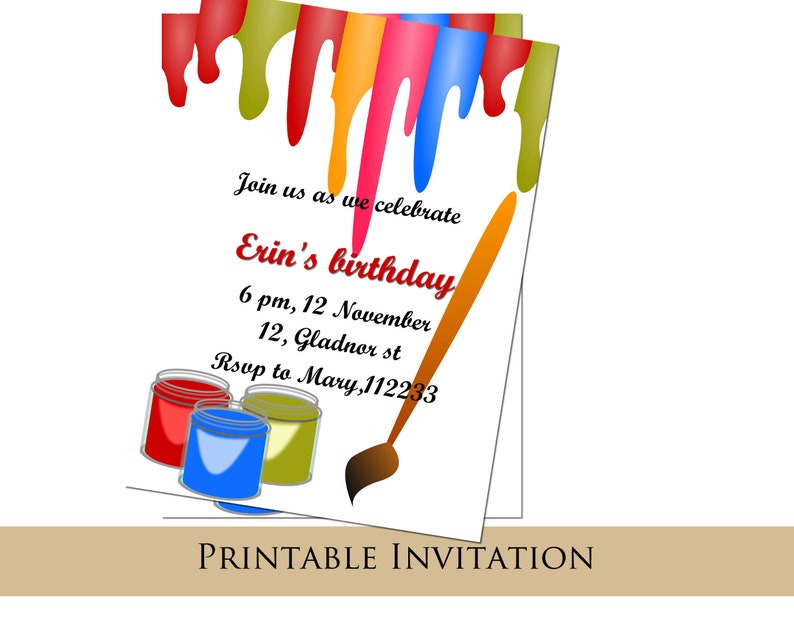 Art party invitation paint party invitation arty party invite | Etsy